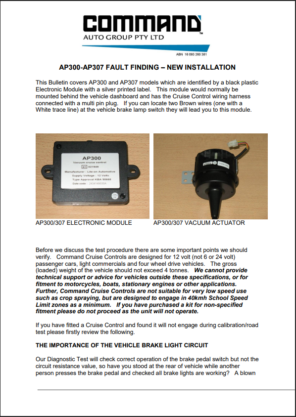 AP300-AP307 Fault Finding - New Installation – Command Auto